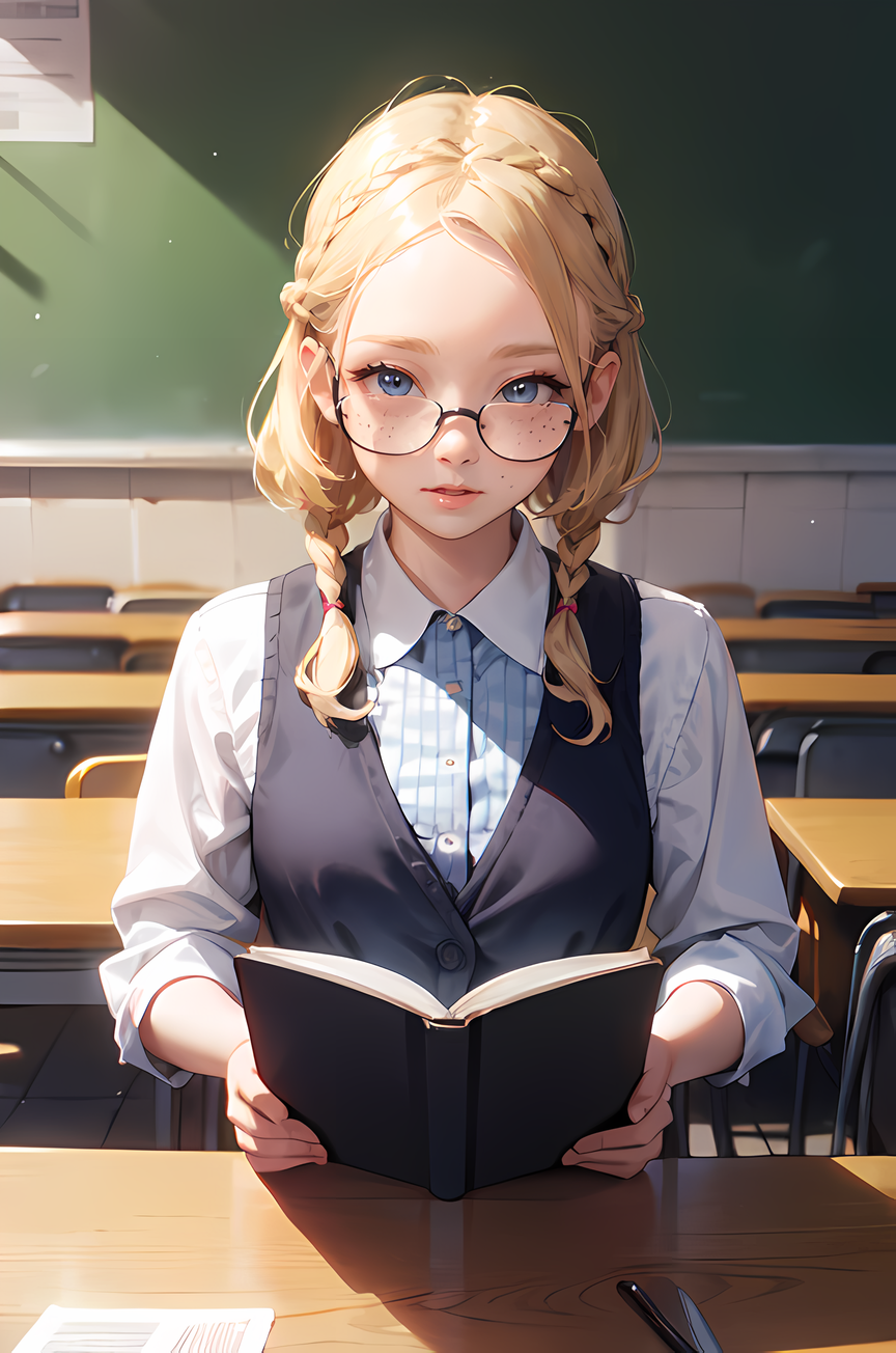 Ai Art Nerdy Blonde Girl Reading By Demo Ai Pixai