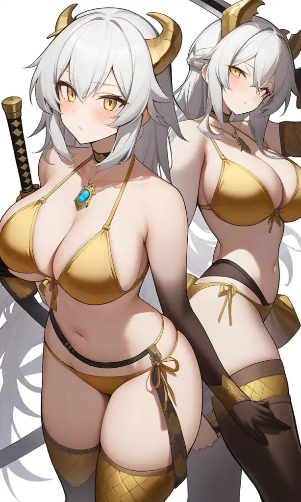 Ai Art Empress In A Vibrant Golden Bikini And Holding A Sword By